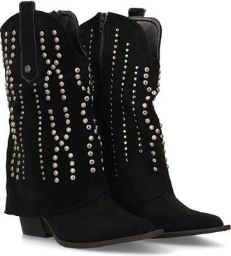 Shoes & Blues Bottine Cowboy pour femme au design campagne, clous métalliques, pointe fine et talon. Idéale pour la saison automne., Noir, 37 EU