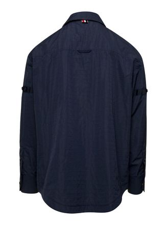 Thom Browne Mens Oversized Blue Shirt With Patch Pockets Polyamide