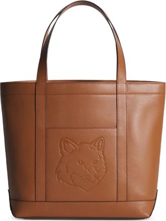 Maison Kitsuné Mittelgroßer Fox Head Tote Bag mit Prägung - Braun