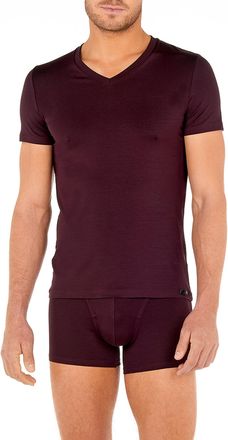 HOM Herren T-Shirt rot Mikrofaser unifarben