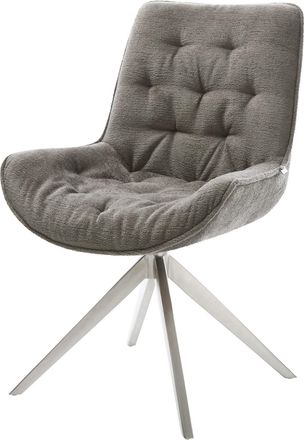 DELIFE Esszimmerstuhl Taimi-Flex Kreuzgestell breit Edelstahl Bouclé Soft Schlamm 360° drehbar Wippfunktion