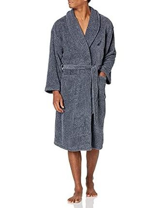 Nautica Mens Long Sleeve Cozy Soft Plush Shawl Collar Robe Peignoir, Bleu Marine (Kr06F7), Taille Unique Homme
