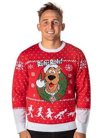 Bioworld Scooby Doo Ruh-Roh! Santa Scooby Pull en tricot pour homme, Rouge, Taille M