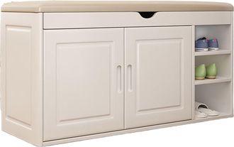 Generic Schuhbank mit Sitzfl&auml;che Aufklappbares Staufach Sitzpolster Aus PU-Leder Mit Stauraumt&uuml;r Sitzbank mit Stauraum f&uuml;r Eingangsbereich, Flur, Wohnzimmer(W