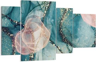 Arttor Mehrteilige Bilder auf Leinwand Fl&uuml;ssigkeit Gold Rosa Leinwandbild 120x70cm Wandbilder Dekoration Wohnzimmer Schlafzimmer Set 4 teilige Gro&szlig; Wanddeko 