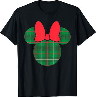 Disney Minnie Mouse Icon Green and Red Holiday Plaid T-Shirt