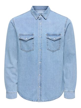 Only & Sons Herren Freizeit Hemd ONSBANE Denim -Regular Fit XS S M L XL XXL Blau, Gr&ouml;&szlig;e:XXL, Farbe:Medium Blue Denim 22023247
