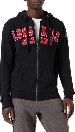 Lonsdale Mens Paignton Kapuzensweatjacke, Black/Red/White, XXL