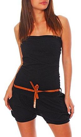 Malito more than fashion Malito Femme Court Jumpsuit avec Ceinture Romper Body Catsuit Party Salopette 8964 (Noir)