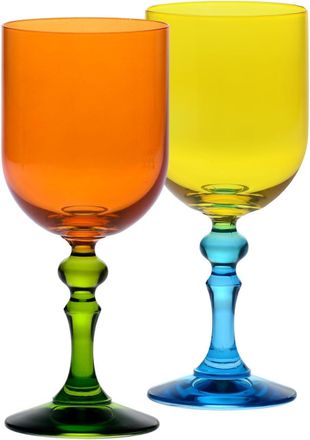 Krosno Farbige Gl&auml;ser f&uuml;r Rot- und Wei&szlig;wein, Mocktails, Wasser - 2 x 300 ml - Kollektion Bubble - Orange-Gelb - Bleifreikristall - Handbemalt