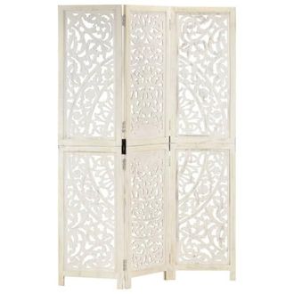 vidaXL Cloison de S&eacute;paration 3 Panneaux S&eacute;parateur de Pi&egrave;ce Diviseur Cloison de Pi&egrave;ce Paravent Chambre &agrave; Coucher Blanc 120x165 cm Bois de Manguier
