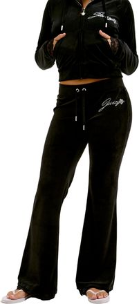 Juicy Couture Damen Crystal Lisa Low Rise W. Pants-Sweathose Trainingshose für Sport Freizeit Fitness mit Tunnelzug aus Velour v. Farben Lässige Hose, Black, M
