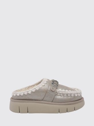 Mou Mules Bounce en daim avec coutures apparentes et doublure en shearling