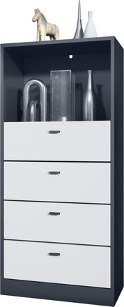 Vladon Kommode Pino V3, Made in Germany, Anrichte mit 4 Schubladen & 1 offenem Fach, Anthrazit matt/Weiß matt ohne LED (56 x 125 x 36 cm)