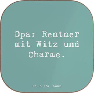 Mr. & Mrs. Panda Tischuntersetzer Spruch Opa Rentner - Geschenk, Verwandte, gläseruntersetzer, Liebe, Untersetzer für Gläser, Charme, Familie, Coaster, Holzuntersetzer