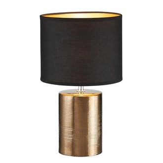 Fischer & Honsel Tischleuchte, Bronz | bronzefarben antik| Stoffschirm| schwarz Chintz/innen goldfarben| H: 35,00 cm, D: 20,00 cm| mit Schnurschalter| 1x E14 max. 25 W