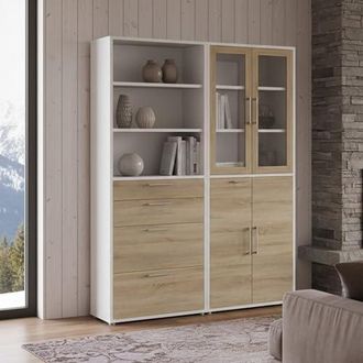 Dmora Kommode Lauriane, Wohnzimmerbuffet, Wohnzimmer-Sideboard, Moderne K&uuml;chen-Speisekammer, 178x40 h222 cm, Wei&szlig; und Eiche