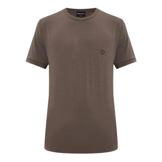 Giorgio Armani T-Shirt mit Logo-Stickerei - - Tops - Herren - Braun - M