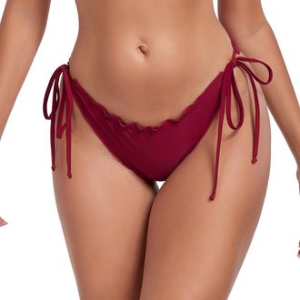 Relleciga Damen Bademode Bikini Unterteil mit Schn&uuml;rchen Brasilianischer Schnitt Bottom Ruffle Burgundy XL