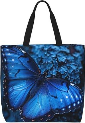 Generic Magnifique Papillon Bleu Sac Fourre-Tout L&eacute;ger Sacs De Courses R&eacute;utilisable Sac A Main Femmes Pour Gym Plage Travail