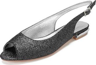 Generic Chaussures De Mariage Femmes D&eacute;t&eacute; Plates Sandales Mari&eacute;e Slingbacks Plates Bureau Travail Soir Sandale 1.8Cm,Noir,37 EU