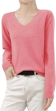 Generic Pull en tricot pour femme avec col en V - Couleur unie - Classique - Confortable - D&eacute;contract&eacute; - Manches longues - Coupe ajust&eacute;e - L&eacute;ger - Tendance - 