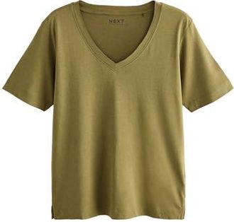 Next Femme T-Shirt Coupe Large à col en V en Modal Vert Olive XL