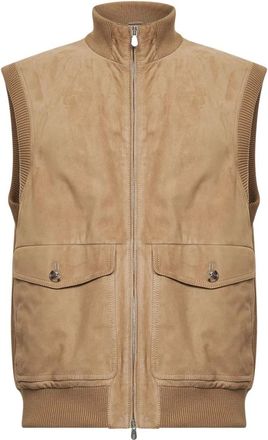 Brunello Cucinelli Homme, Vestes, Brun, Taille: M Gilet en daim avec rembourrage Thermore