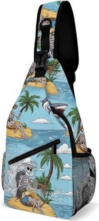 Generic Sacoche Tactique Plage de la mer, squelette, palmier, requin Antivol Sac Bandouli&egrave;re Multifonction Crossbody Bag pour Cyclisme Homme &eacute;cole