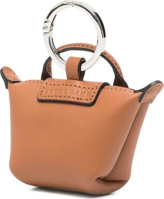 Longchamp Silver-Tone Hardware Brown Calf Leather Key Case - Brown