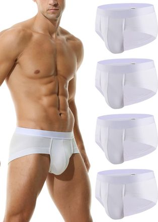 Hoerev Herren Bambus Baumwolle weist Unterwäsche, Packung mit 4- Gr. XX-Large(43-45 zoll), 4 Weiß