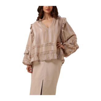 Ibana Stilvolle beige Bluse mit R&uuml;schen - - Blouses & Shirts - Damen - Beige - M