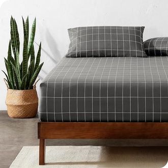 Bare Home Drap-Housse 200 x 200 cm - pour Matelas &eacute;pais Jusqu&agrave; 30 cm - Microfibre de Polyester Doublement Bross&eacute;es (200 x 200, Grille - Gris/Blanc)