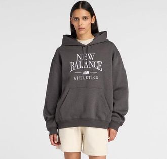 New Balance Damen Trackside Fleece Hoodie in Schwarz, Baumwollfleece, Gr&ouml;&szlig;e XL