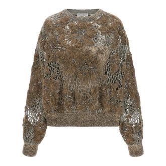 Brunello Cucinelli Whispering Bloom Stickerei Pullover - - Knitwear - Damen - Braun - S