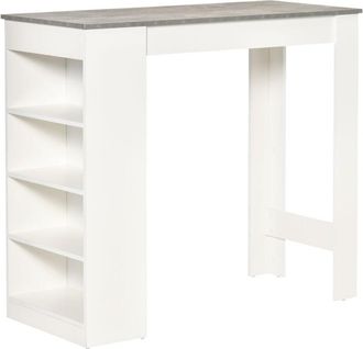 HOMCOM Table de bar - HOMCOM - 2 personnes - 4 &eacute;tag&egrave;res ouvertes - panneau de particules - 115x50x102,7cm - blanc et gris