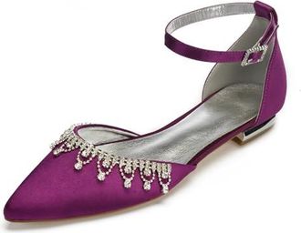 Generic Satin Chaussures De Mariage Mari&eacute;e Bout Pointu &Eacute;t&eacute; Plates Mariage Soir&eacute;e Chaussures Femmes 2Cm,Violet,42 EU