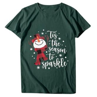 Generic T-shirt de No&euml;l pour femme bonhomme de neige d&eacute;contract&eacute; col rond imprim&eacute; arbre de No&euml;l manches courtes, vert, XXL