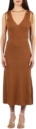 Elisabetta Franchi Femme, Robes, Brun, Taille: 42 FR Robe en maille ajour&eacute;e