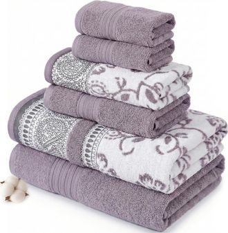 Modern Threads 6-teiliges Set, 2 Badet&uuml;cher, 2 Handt&uuml;cher, 2 Waschlappen, garngef&auml;rbtes Jacquard/einfarbiges Handtuch-Set, Ophelia Orchidee