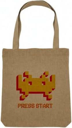 Fabulous Sac Shopping Tote Bag Aspect Lin - Press Start Invaders Jeux Video Retro Gaming Classique - Sac de Courses Toile Epaisse 360g Beige Naturel Cabas Port