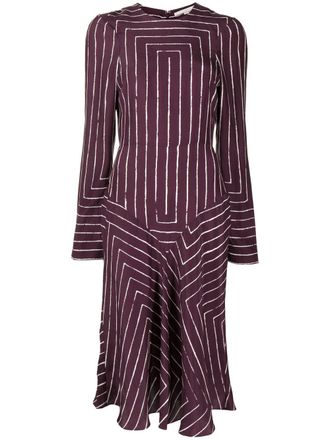 Stella McCartney robe mi-longue en soie &agrave; rayures - Rouge