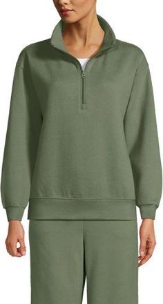 Lands End Serious Sweats Pullover mit Rei&szlig;verschluss, Damen, Gr&ouml;&szlig;e:36-38 regular, Gr&uuml;n, Baumwoll-Mischung/Polyester-Mischung, by Lands End