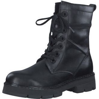 Marco Tozzi Damen Stiefeletten zum Schn&uuml;ren aus Leder Plateau, Schwarz (Black), 36