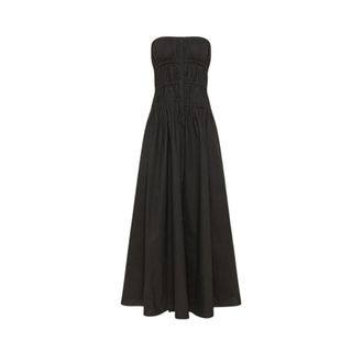 Forte_Forte Tr&auml;gerloses Midi-Kleid mit Knopfleiste vorne - - Dresses - Damen - Schwarzk - M