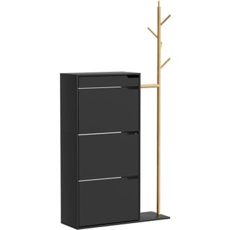 Vicco Armoire &agrave; chaussures Ivo, Noir, 90x181.5cm avec 3 compartiments, 1 tiroir Vicco