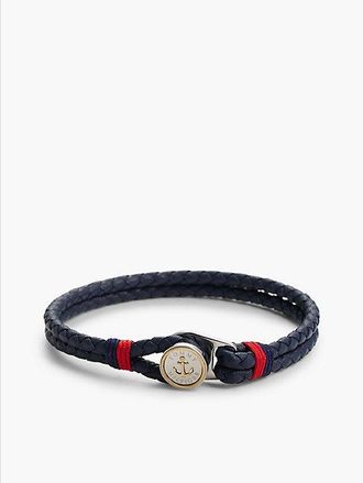 Tommy Hilfiger Bracelet en cuir bleu &agrave; breloque nautique