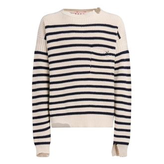 Marni Homme, Pulls, Beige, Taille: XL Pull Marin Rayé en Laine et Coton