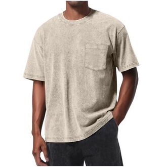 Generic Chemise d&eacute;contract&eacute;e &agrave; manches courtes pour homme - Uni - Classique - Tendance - Confortable - L&eacute;ger - Extensible - Respirant - Col rond - Pour l&eacute;t&eacute; e