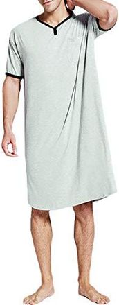 Feoya Homme Chemises de Nuit en Manches Courtes Col V Pyjamas Vêtements de Nuit Doux pour Lhôpital dété à la Maison Gris XL
